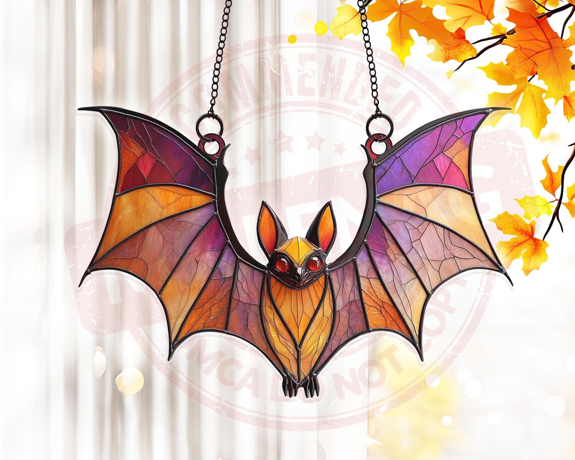 Bat Suncatcher, Halloween Bat Acrylic Suncatcher, Hanging Bat Ornament ...