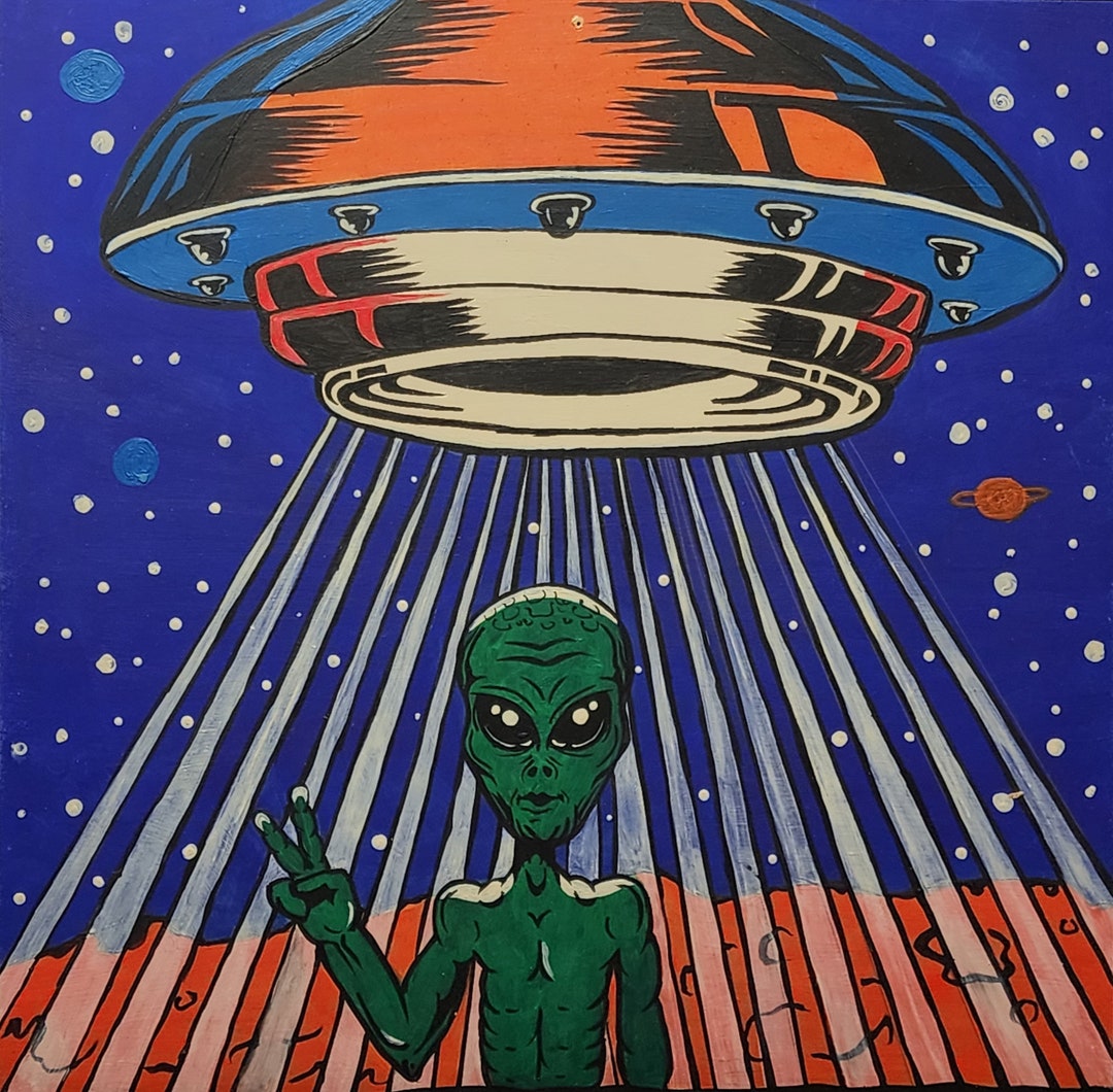 Handmade Alien and UFO Board - Enigmatic Extraterrestrial Artwork - Etsy