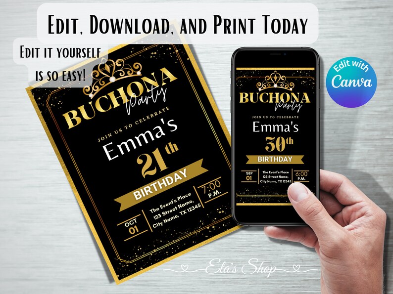 Buchona Invitation Digital Cards Editable Birthday - Etsy