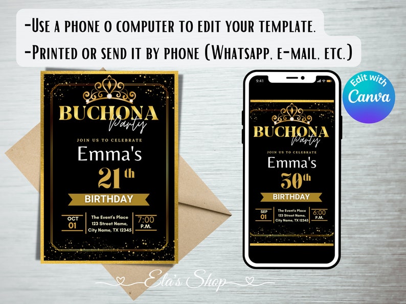 Buchona Invitation Digital Cards Editable Birthday - Etsy