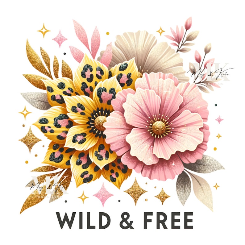 Wild & Free pink and Gold Floral Dtf Transfer - Etsy