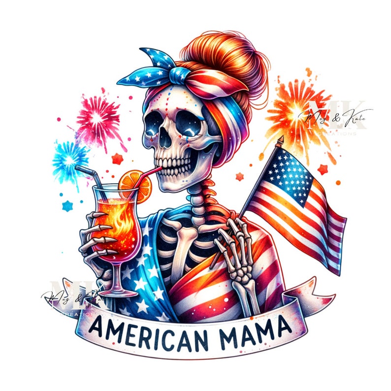 American Mama Skeleton Dtf Transfer - Etsy