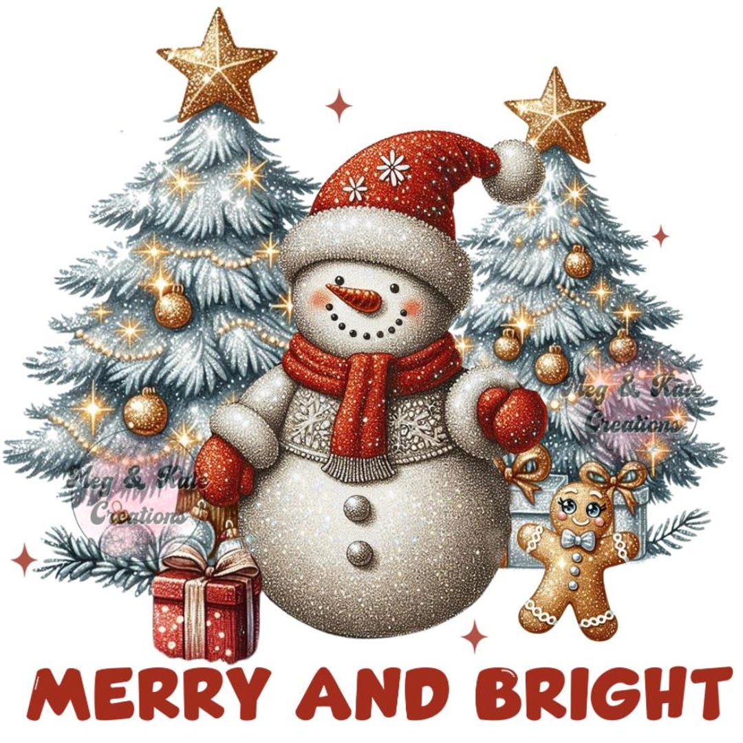Merry and Bright Snowman Dtf Transfer - Etsy