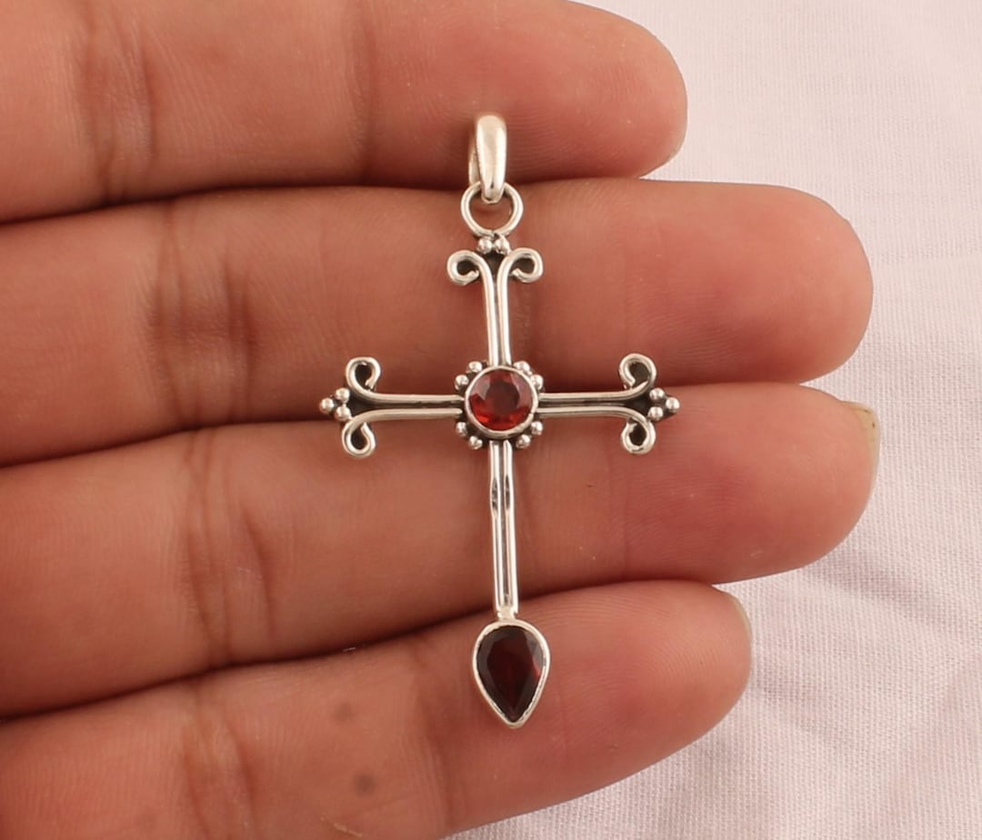 Handmade Red Garnet Cross Pendant: 925 Sterling Silver Necklace - Etsy