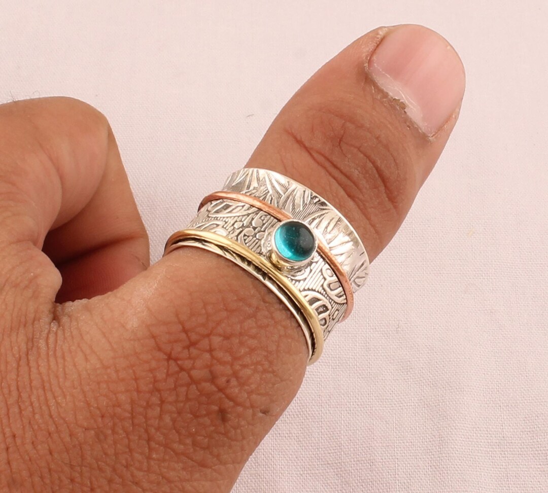 925 Solid Sterling Silver Neon Gemstone Spinner Ring, Beautiful ...