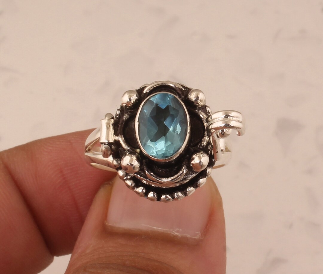 Blue Topaz Poison Ring, 925 Sterling Silver Hidden Box - Etsy