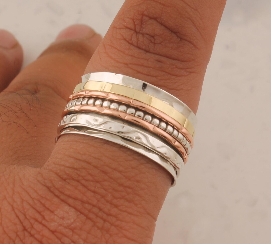 Hammered Solid 925 Sterling Silver Band Spinner Ring Gifts for Her ...