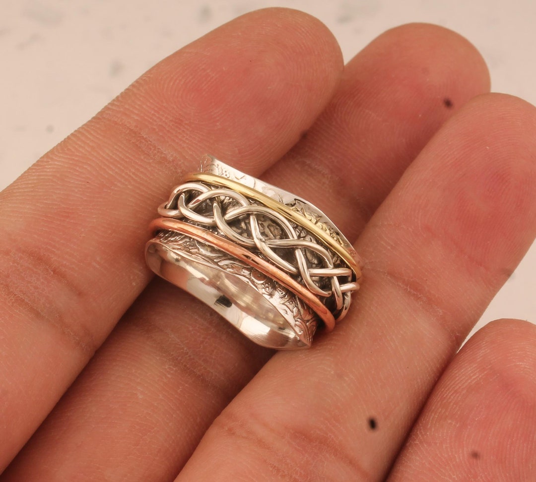 Wave Spinner Ring, Mixed Metal Spinner Ring, Two Tone Sterling Silver ...