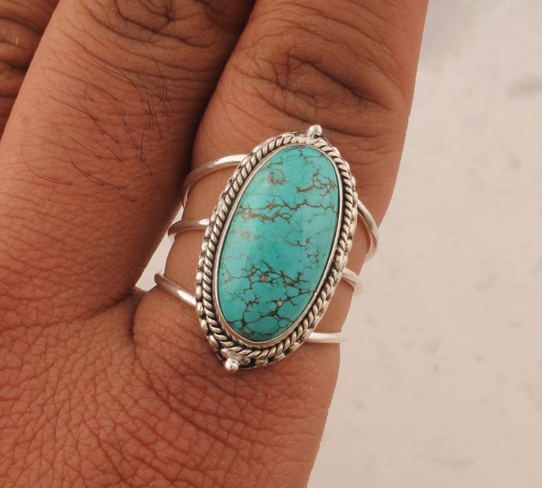 Tibetan Turquoise Oval Shape Silver Ring | 925 Sterling Solid Silver ...