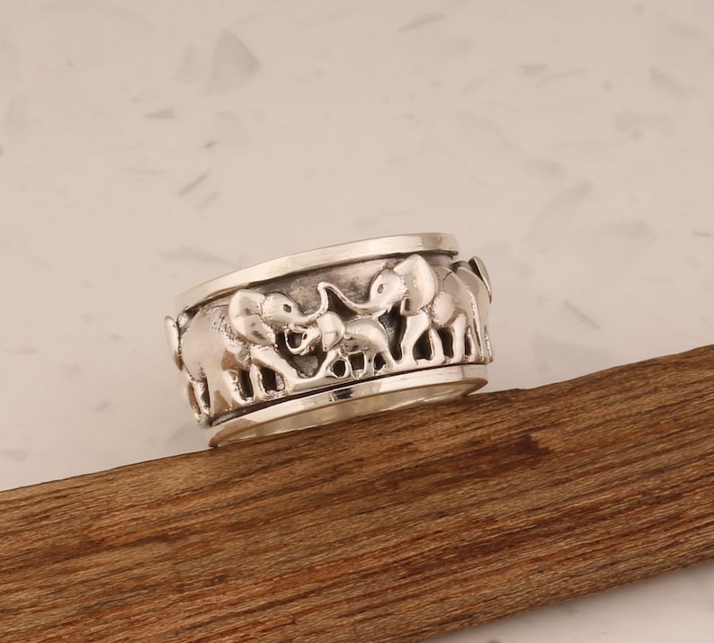 Elephant 925 Sterling Silver Spinner Ring: Handmade Fidget Band - Etsy