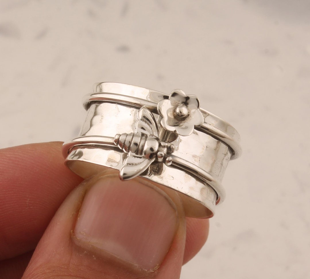Honey Bee Spinner Rings, Flower Spinner Rings, 925 Sterling Solid ...