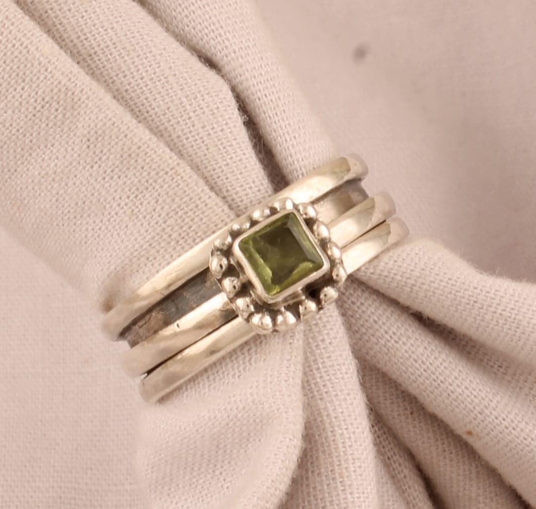 Peridot Gemstone 925 Sterling Silver Spinner Ring: Handmade Anxiety ...