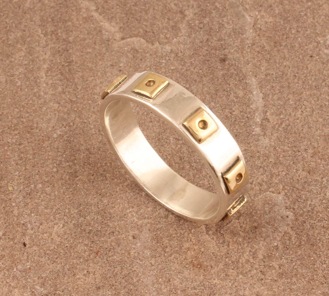 Solid 925 Sterling Silver Two Tone Band Ring for Women, Handmade Silver ...