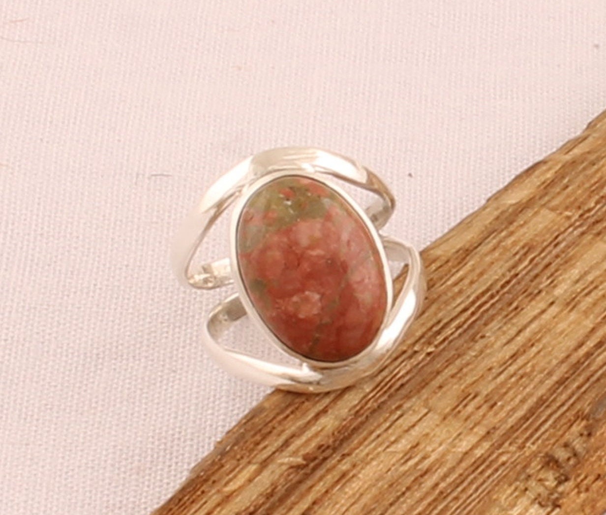 Handmade Sterling Silver Unakite Ring: Double Band Gemstone - Etsy