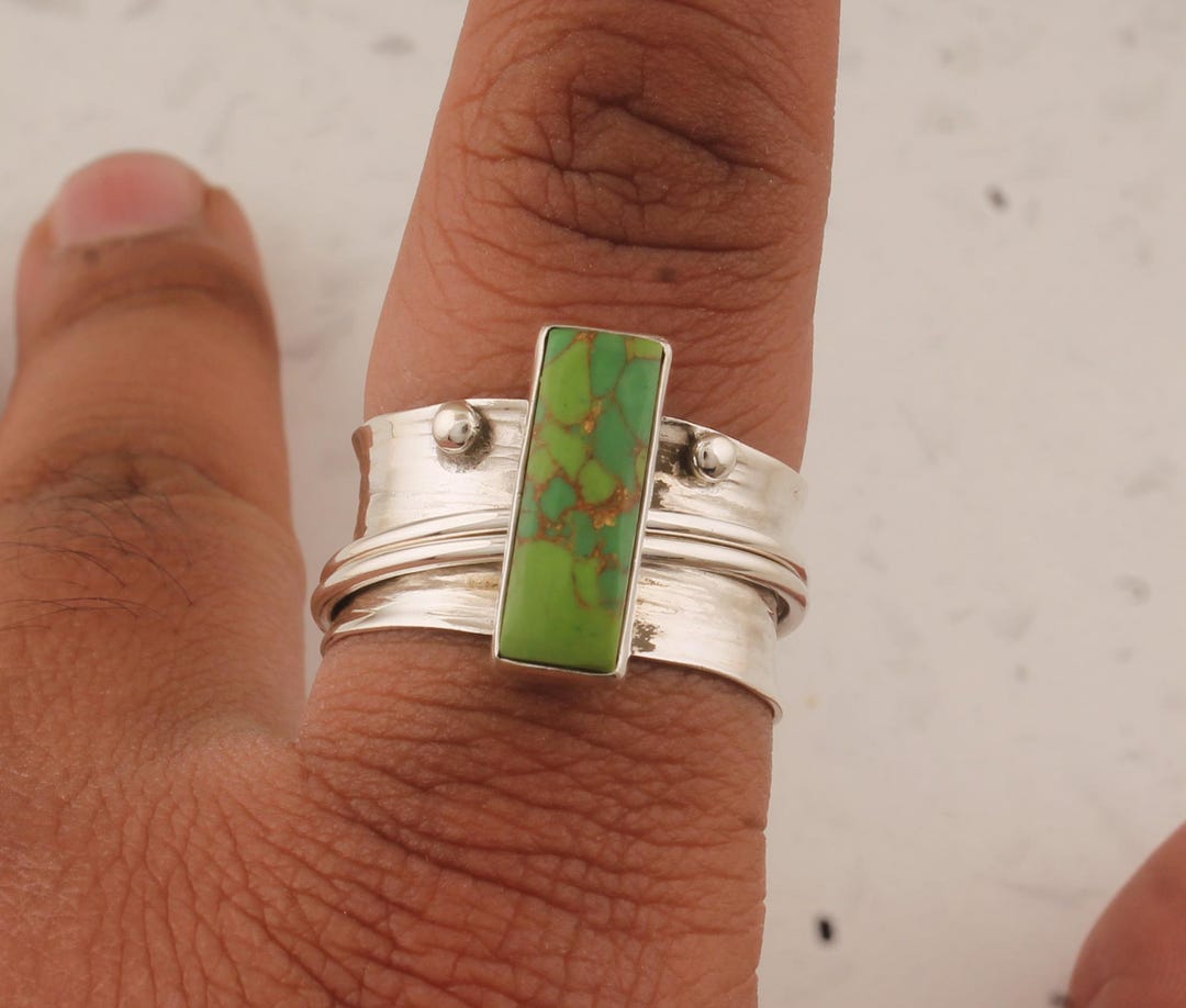 Green Copper Turquoise Solid 925 Sterling Silver Spinner Ring for Women ...