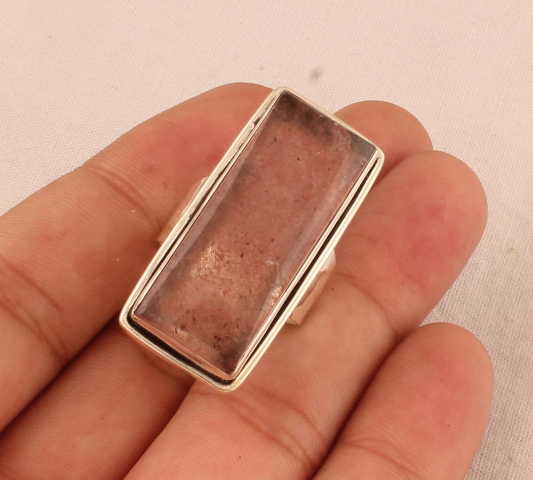 Handmade Sterling Silver Cherry Quartz Ring: Long Rectangle Gemstone - Etsy