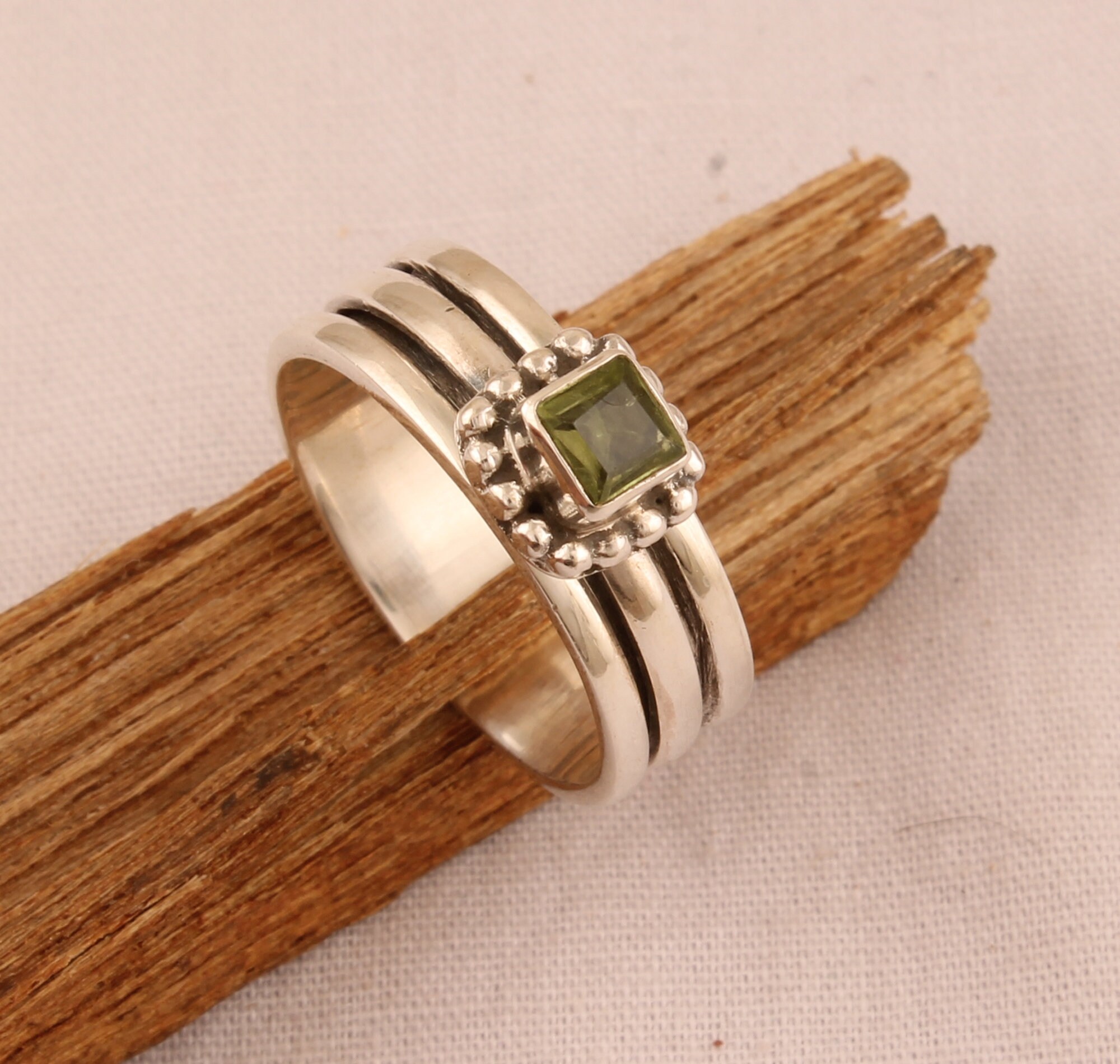 Peridot Gemstone 925 Sterling Silver Spinner Ring: Handmade Anxiety ...