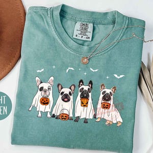 Frenchie Ghost Dog Comfort Colors Shirt, Halloween Frenchie Sweatshirt ...