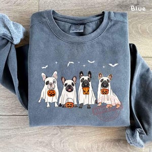 Frenchie Ghost Dog Comfort Colors Shirt, Halloween Frenchie Sweatshirt ...