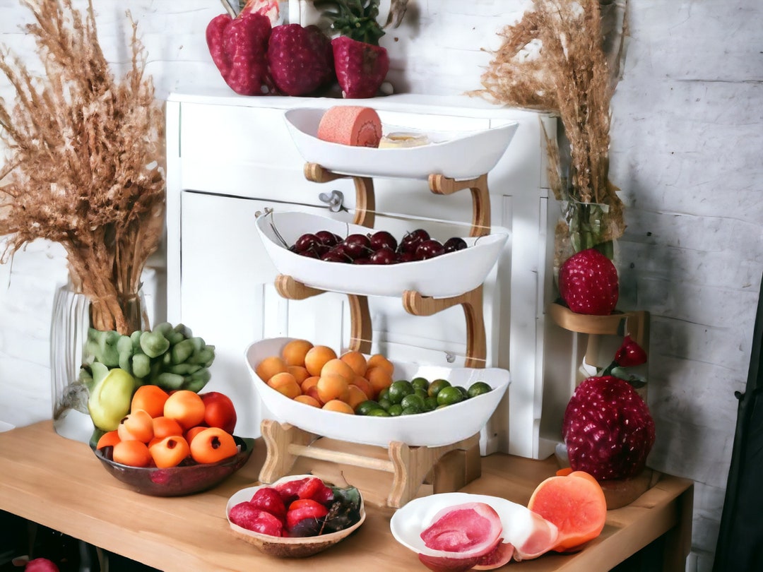 Boho Decor Handmade Wooden Fruit Salad Bowl Stylish 3-tier Fruit Rack ...