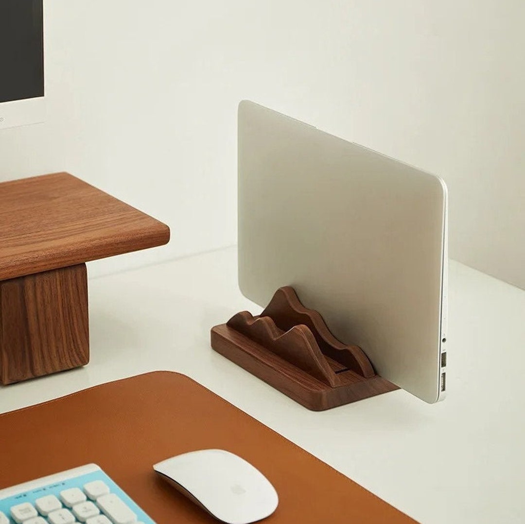 Walnut Wooden Vertical Laptop Stand Holder Notebook Tablet Station ...