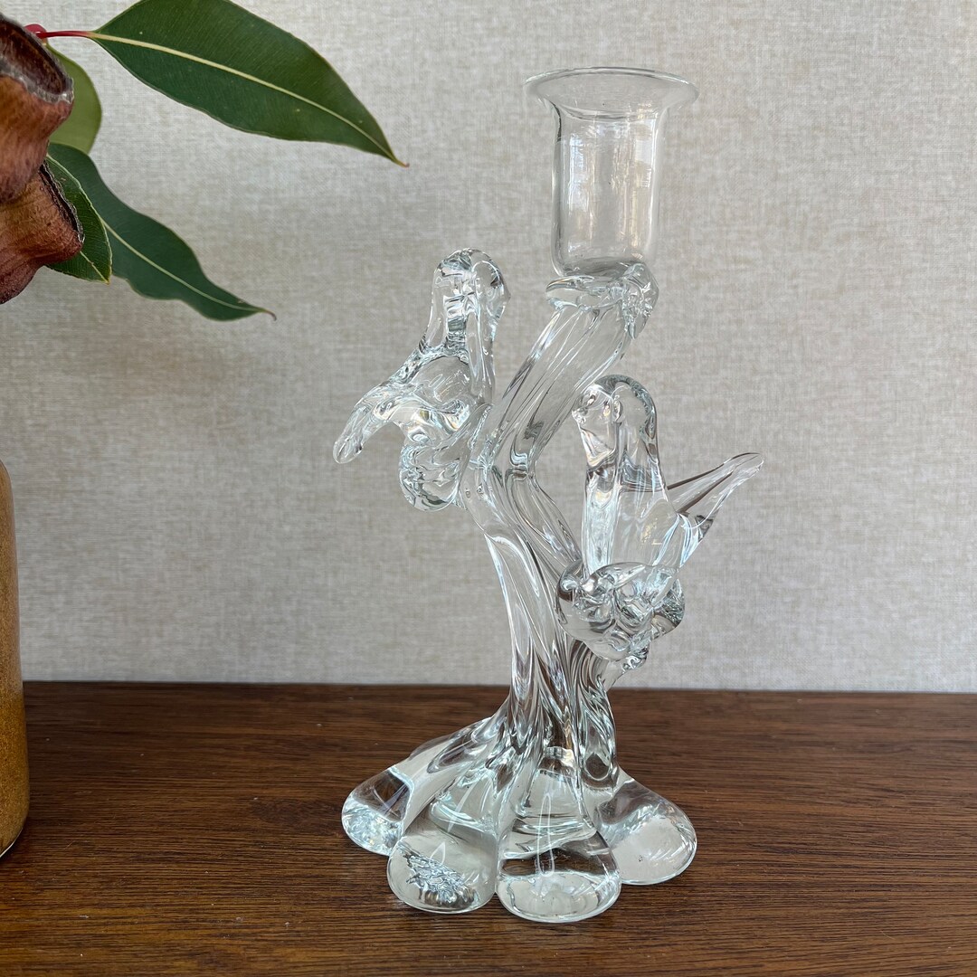 Vintage Clear Art Glass Bird Candle Holder - Etsy Australia