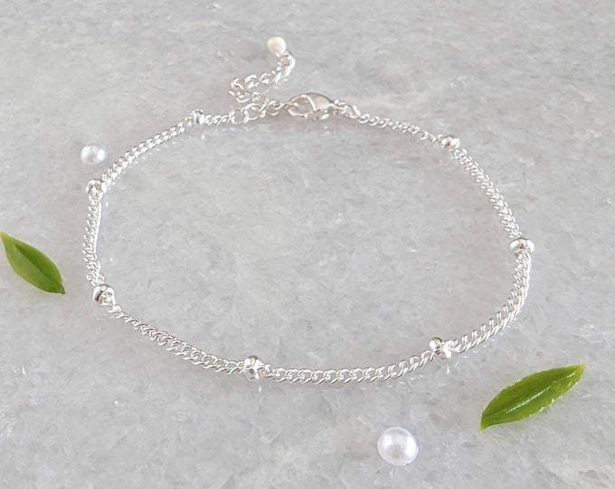 Thin Beaded Silver Bracelet Satellite Chain Silver Bracelet Dots ...