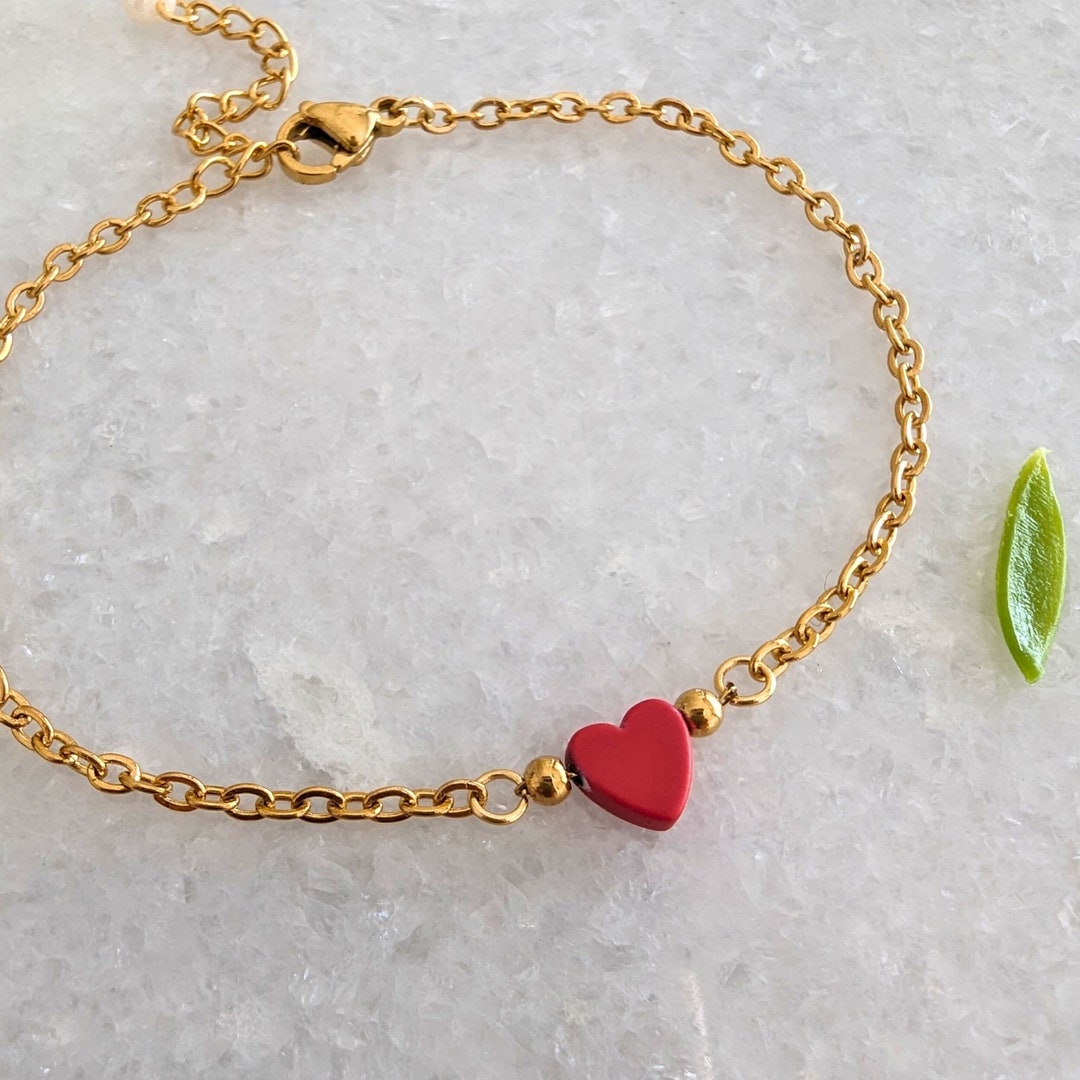 Customizable Tiny Red Hearts Bracelet, Dainty and Minimalist Love ...