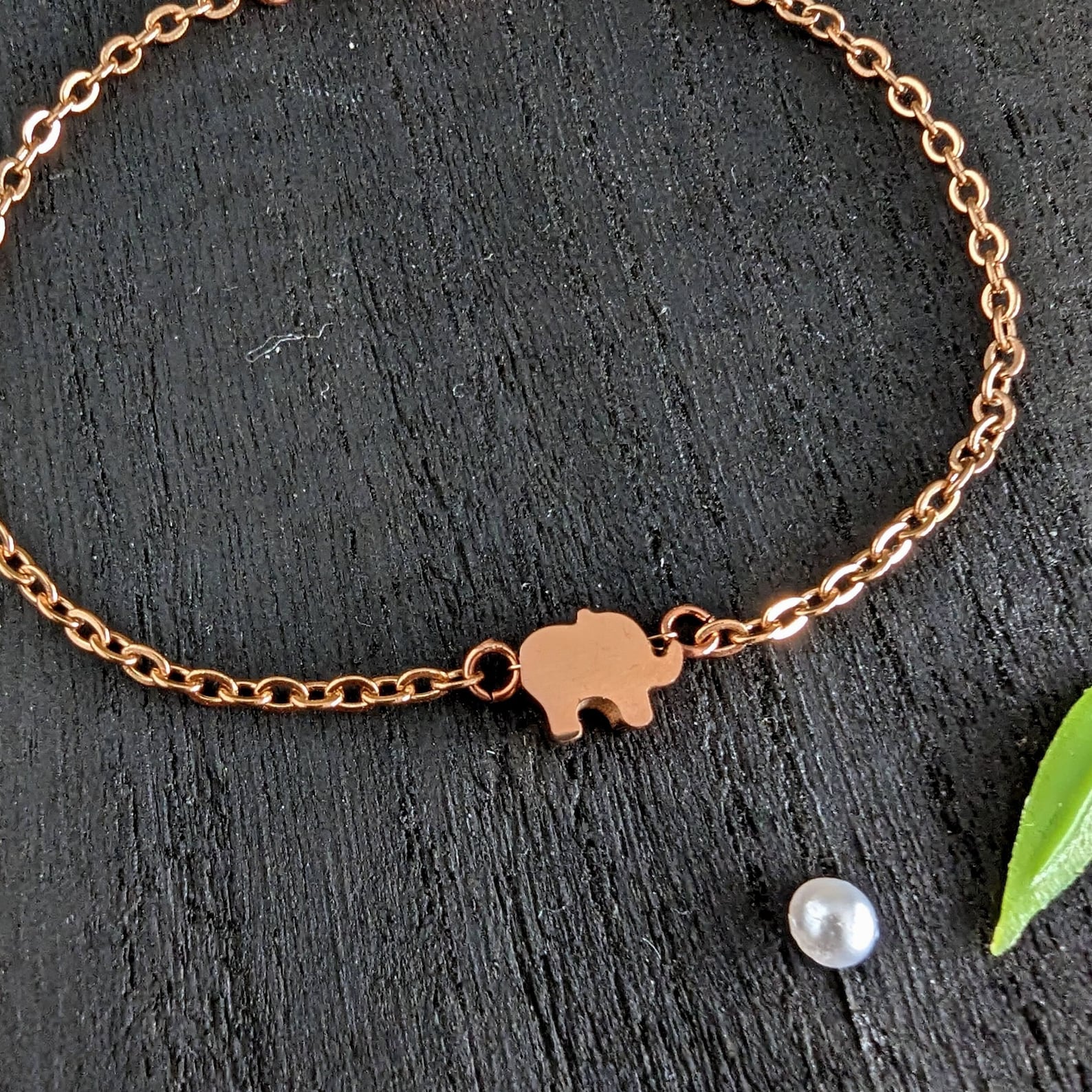 Dainty Rose Gold Elephant Bracelet, Tiny Elephant Charm Bracelet for ...