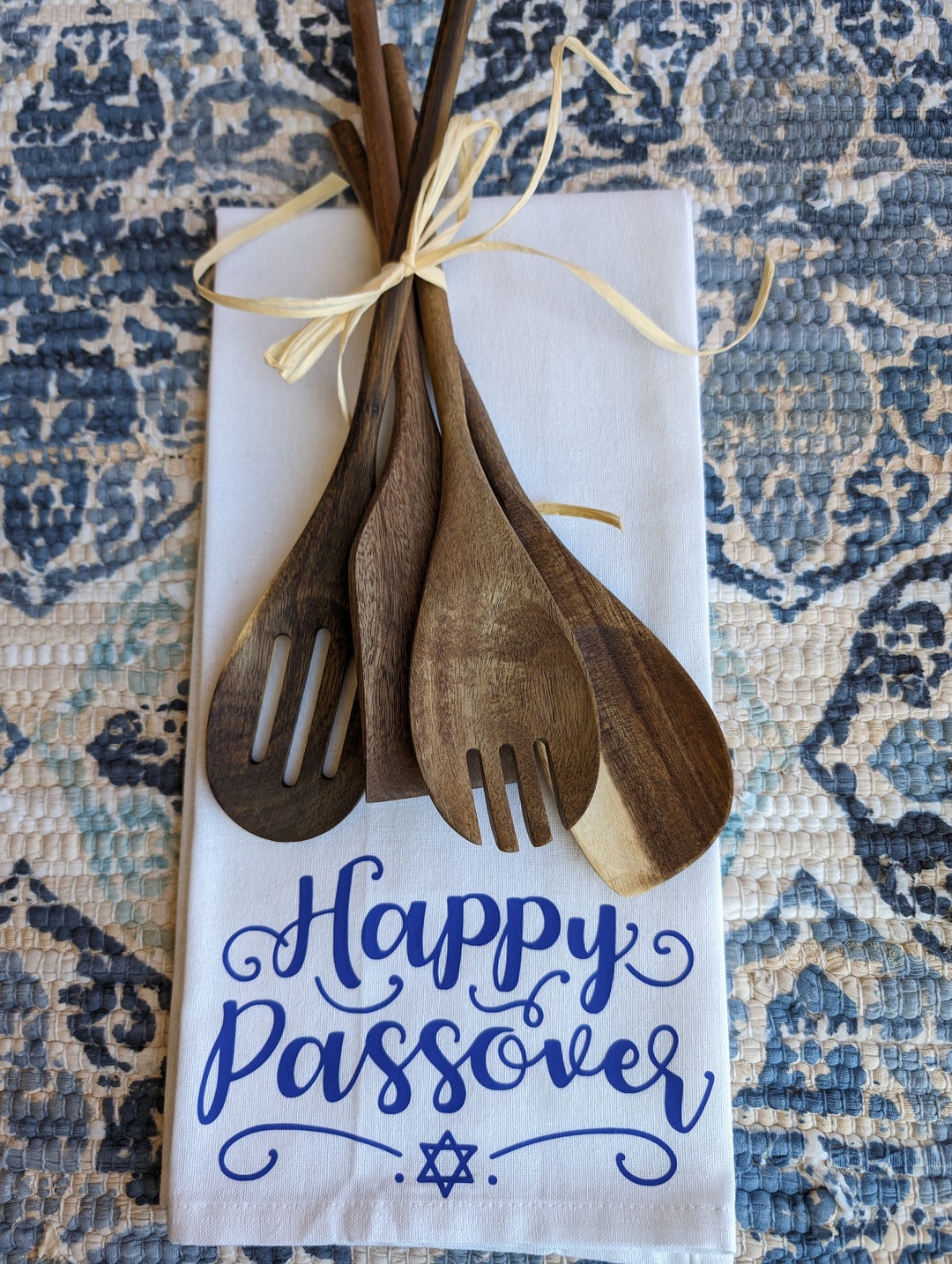 Passover Hostess Gift Tea Towel & Acacia Wood Utensils Kosher for ...