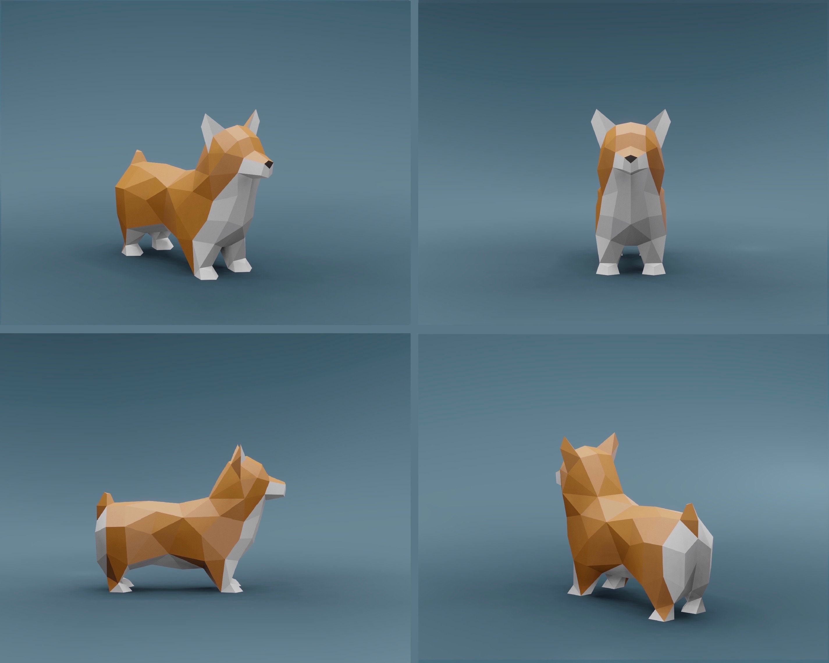 Corgi Paper Craft | Dog Paper Craft | PDF Paper Model Printable | Low ...