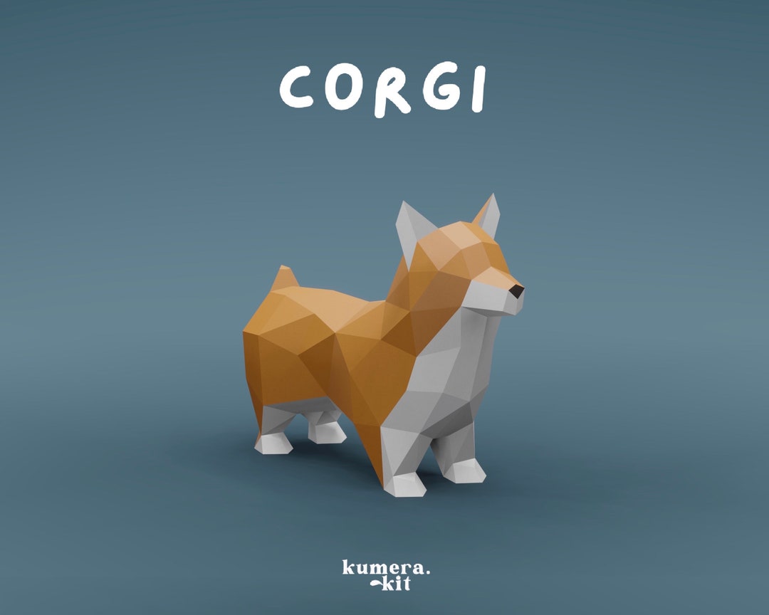 Corgi Paper Craft | Dog Paper Craft | PDF Paper Model Printable | Low ...