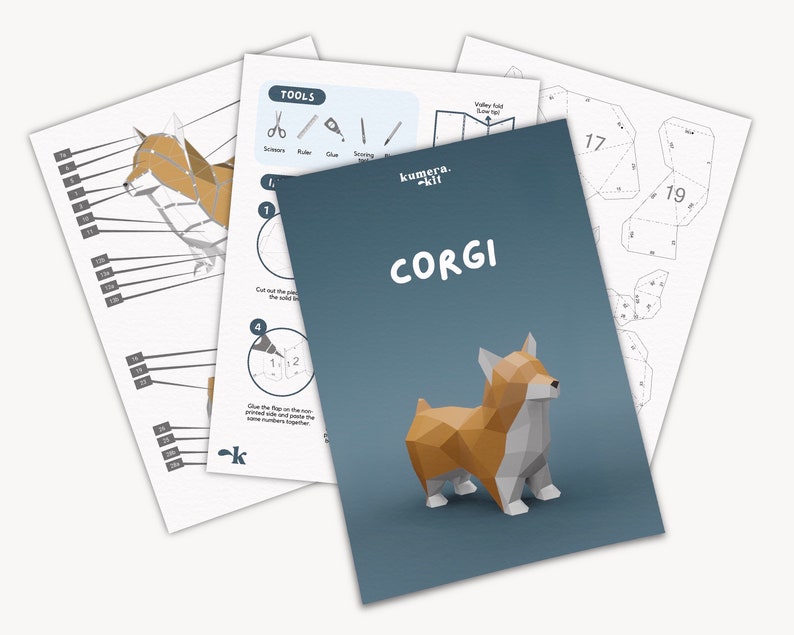 Corgi Paper Craft | Dog Paper Craft | PDF Paper Model Printable | Low ...