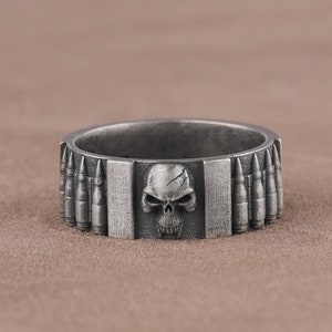 Skull Punisher Ring, Gothic Fan Art Bandolier Ring, Oxidized Silver ...