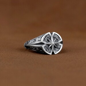 Compass Silver Ring, Windrose Star Compass Men Ring, Compass Traveler ...