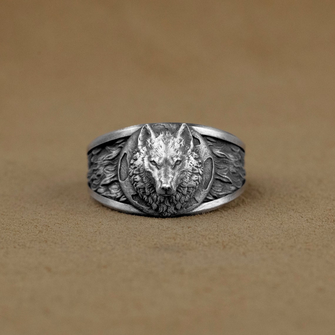 Wolf Men Silver Ring, Moon and Angry Wolf Silver Ring , Celtic Fenrir ...