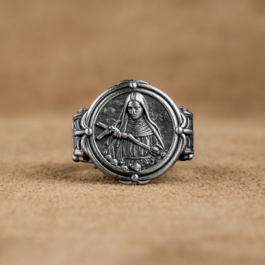 Saint Rita of Cascia Faith Silver Men Ring, Religious Saint Rita ...