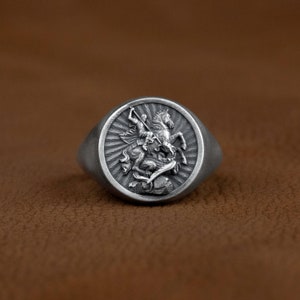 Saint George Silver Men Ring, Silver St George of Lydda Faith Ring ...