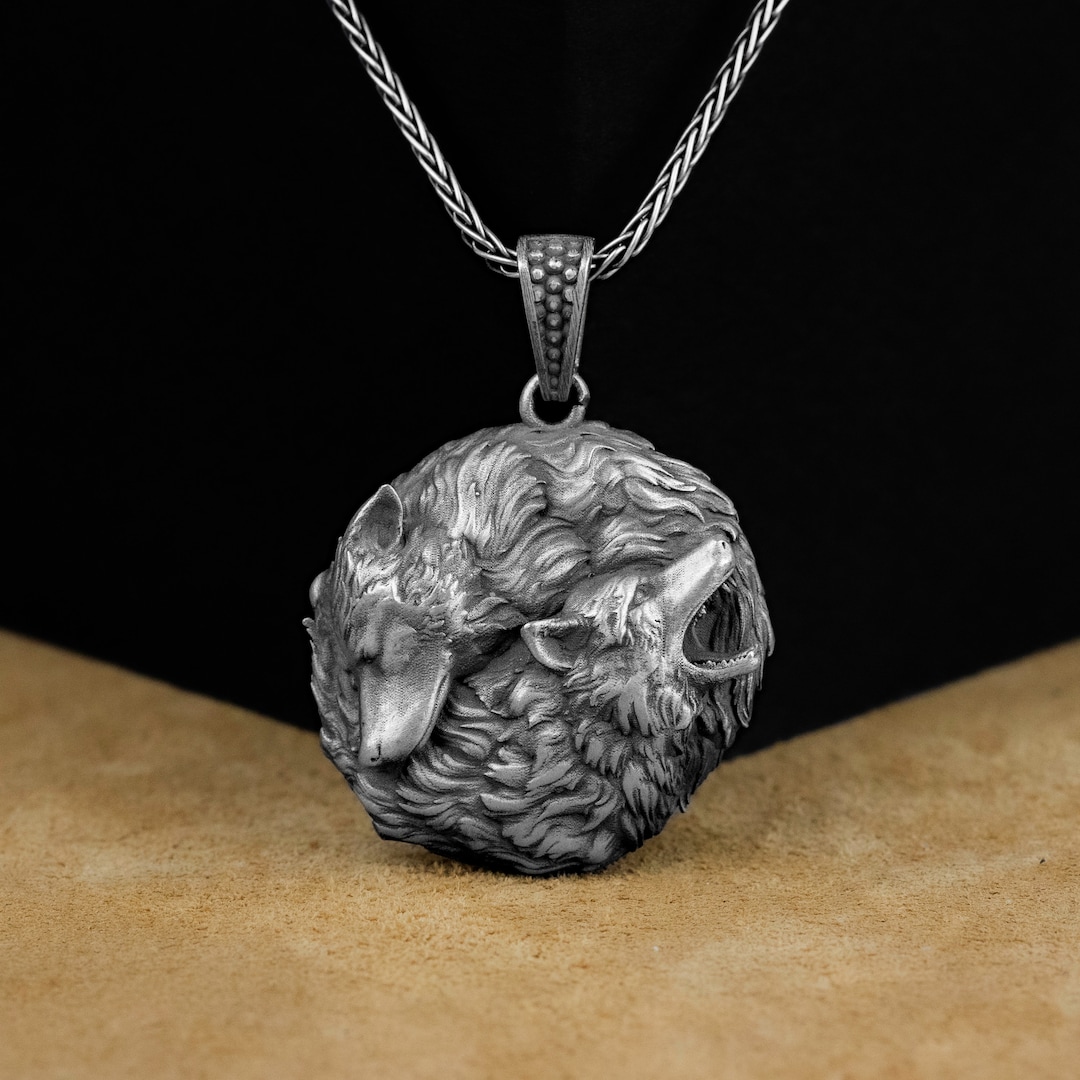 Yin Yang Pendant, Yin Yang Men Sterling Silver Necklace, Twin Wolf ...