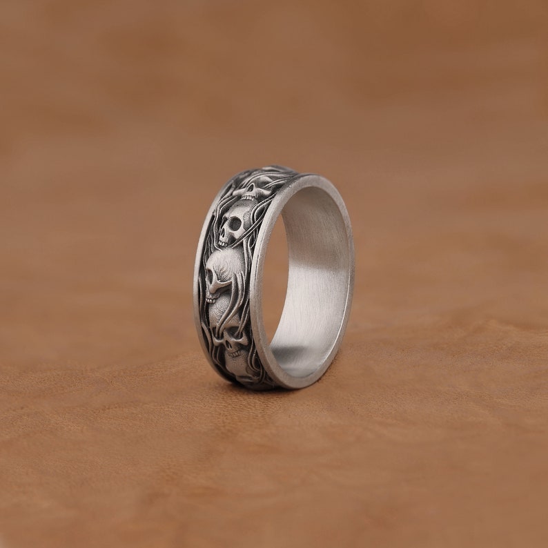Skulls in Smoke Gothic Band Ring, Handmade Cool Mens Statement Ring ...