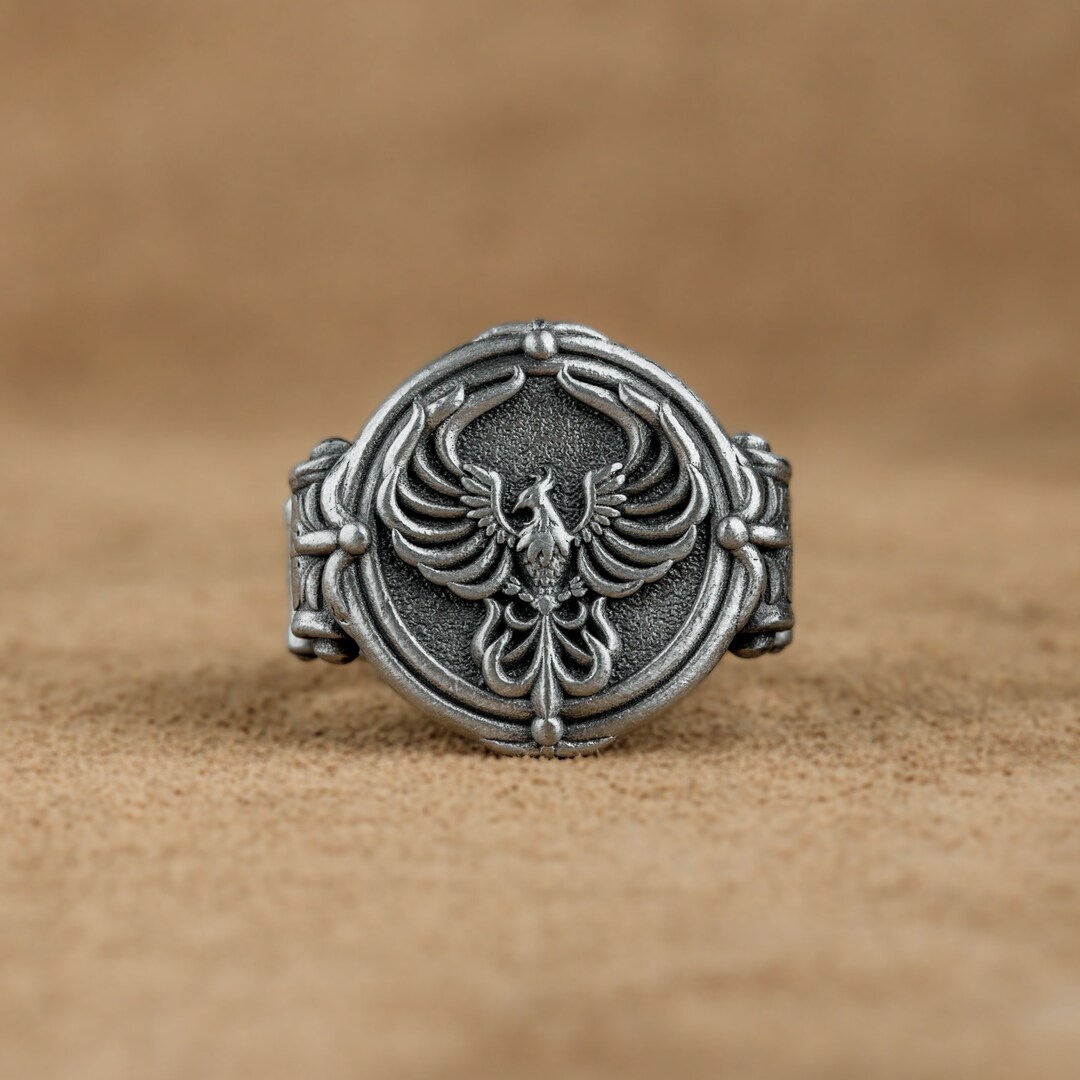 Phoenix Silver Men Ring, Mythical Creature Phoenix Fire Bird Men Ring ...