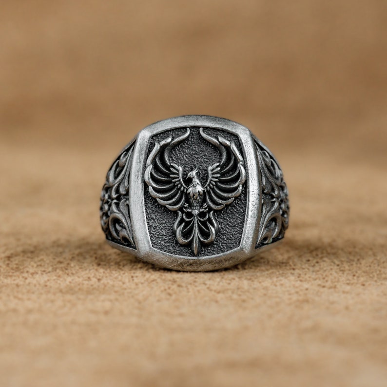 Signet Silver Phoenix Men Modern Ring, Phoenix Silver Ring, Greek ...