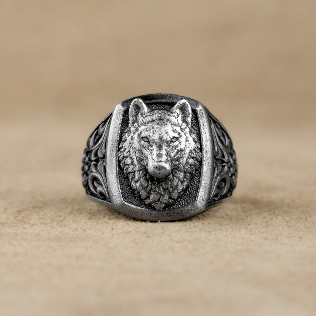 Unique Alpha Wolf Men Signet Silver Men Ring, Handmade Wildlife Jewelry ...