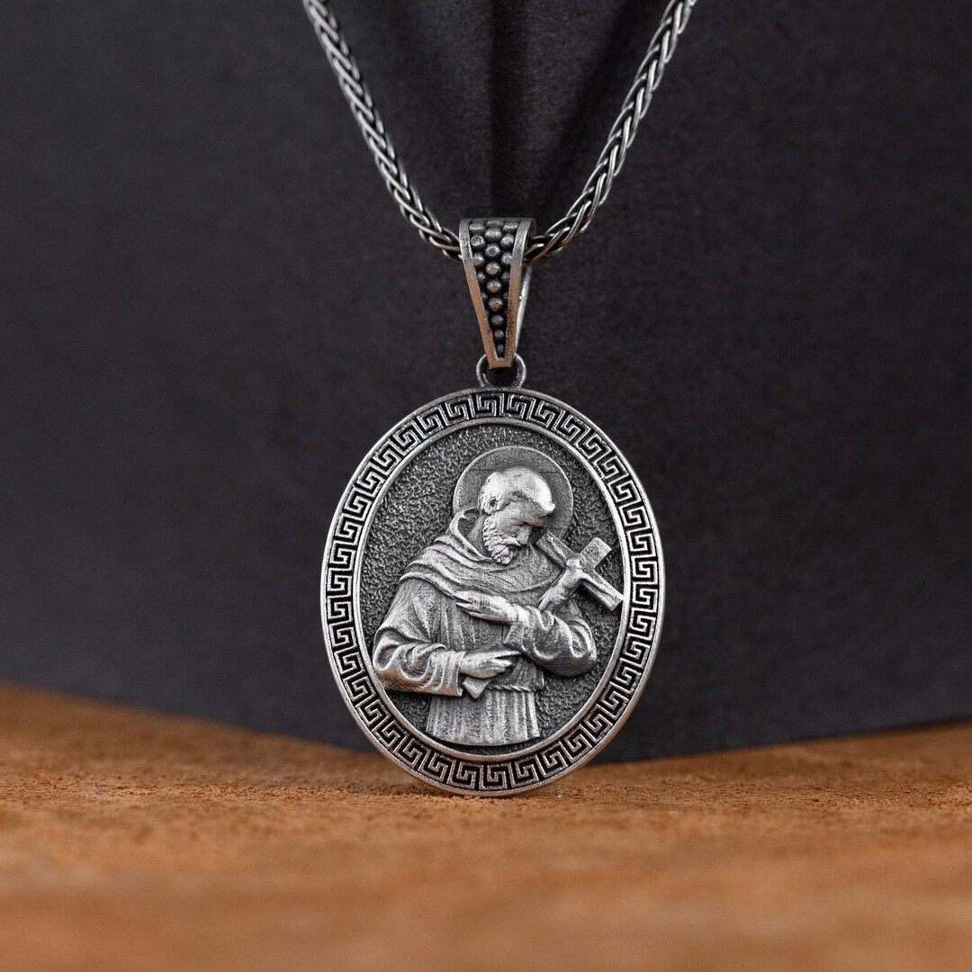 Saint Francis of Assisi Necklace, Silver Christian Personalized Gift ...