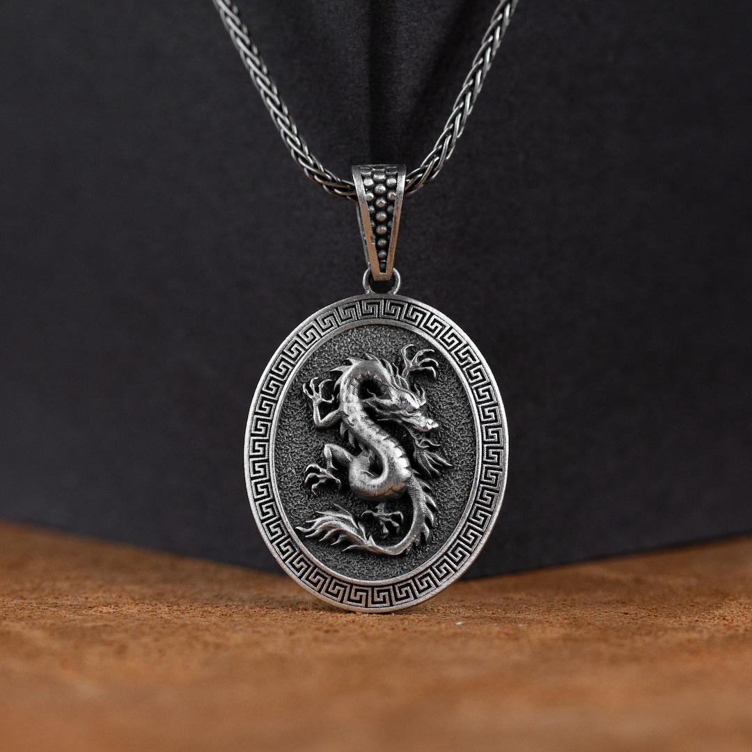 Dragon Silver Pendant, Chinese Dragon Silver Vintage Personalized Men ...