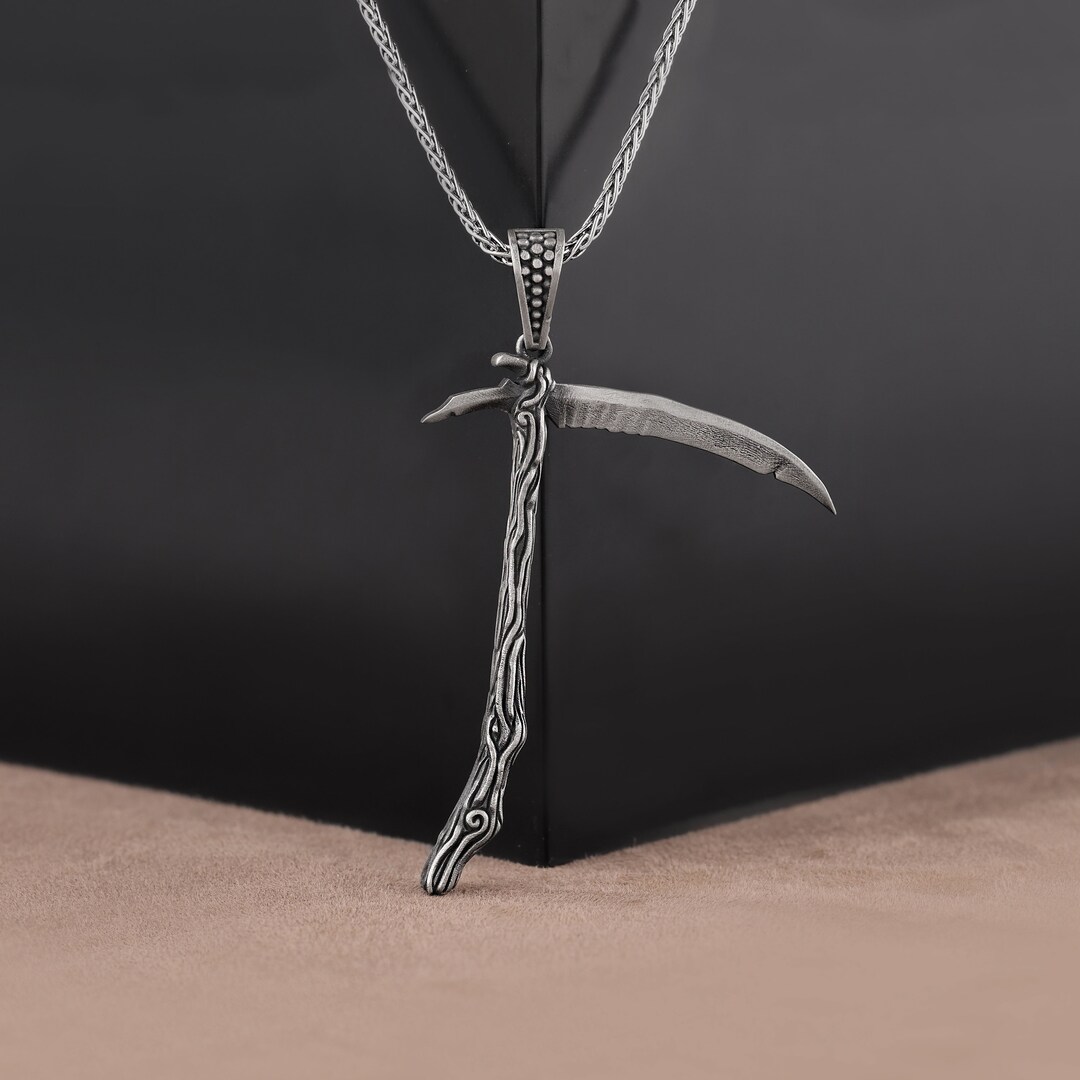 Scythe Pendant Necklace, Unique Sickle Necklace, Sterling Silver Women ...