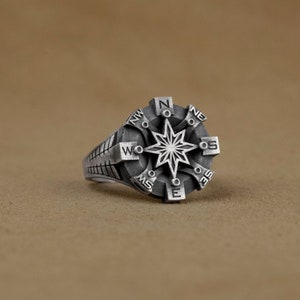 Unique North Star Compass Silver Men Ring, Traveler Man Ring, Seal ...