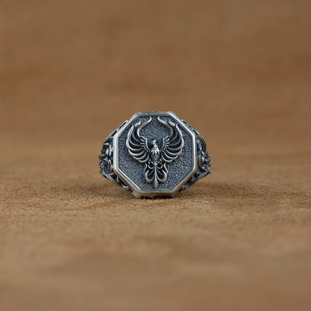Immortal Phoenix Bird Silver Men Ring, Men Signet Ring, Greek Mythology ...