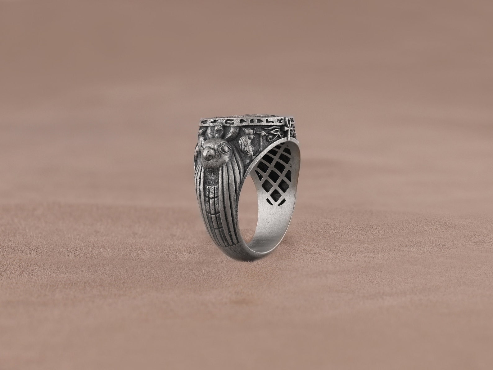 Horus Anubis Ring With 3D Scarab Engraved Handmade Silver - Etsy