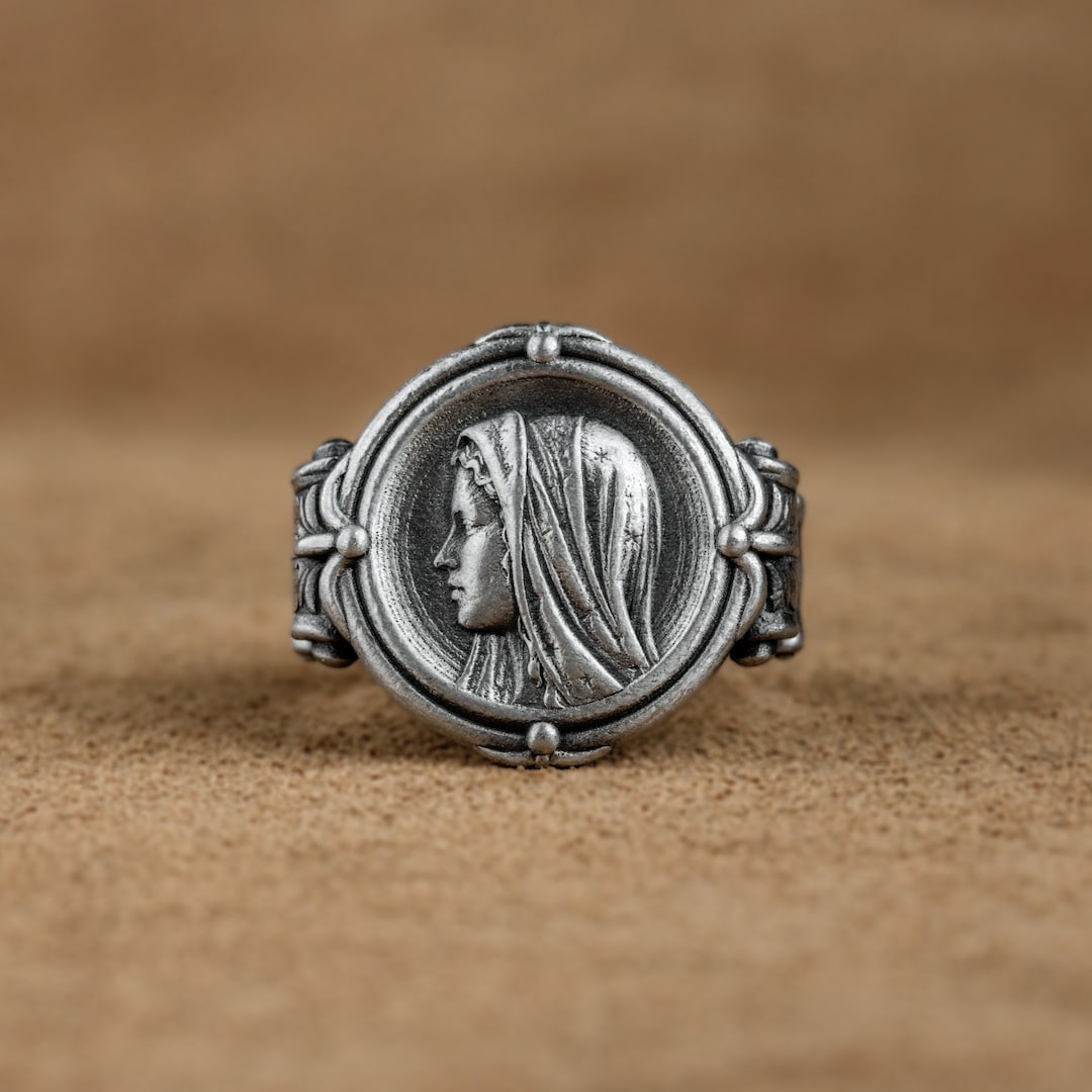 Virgin Mary Silver Men Ring, Catholic Virgin Mary Signet Ring,religious ...